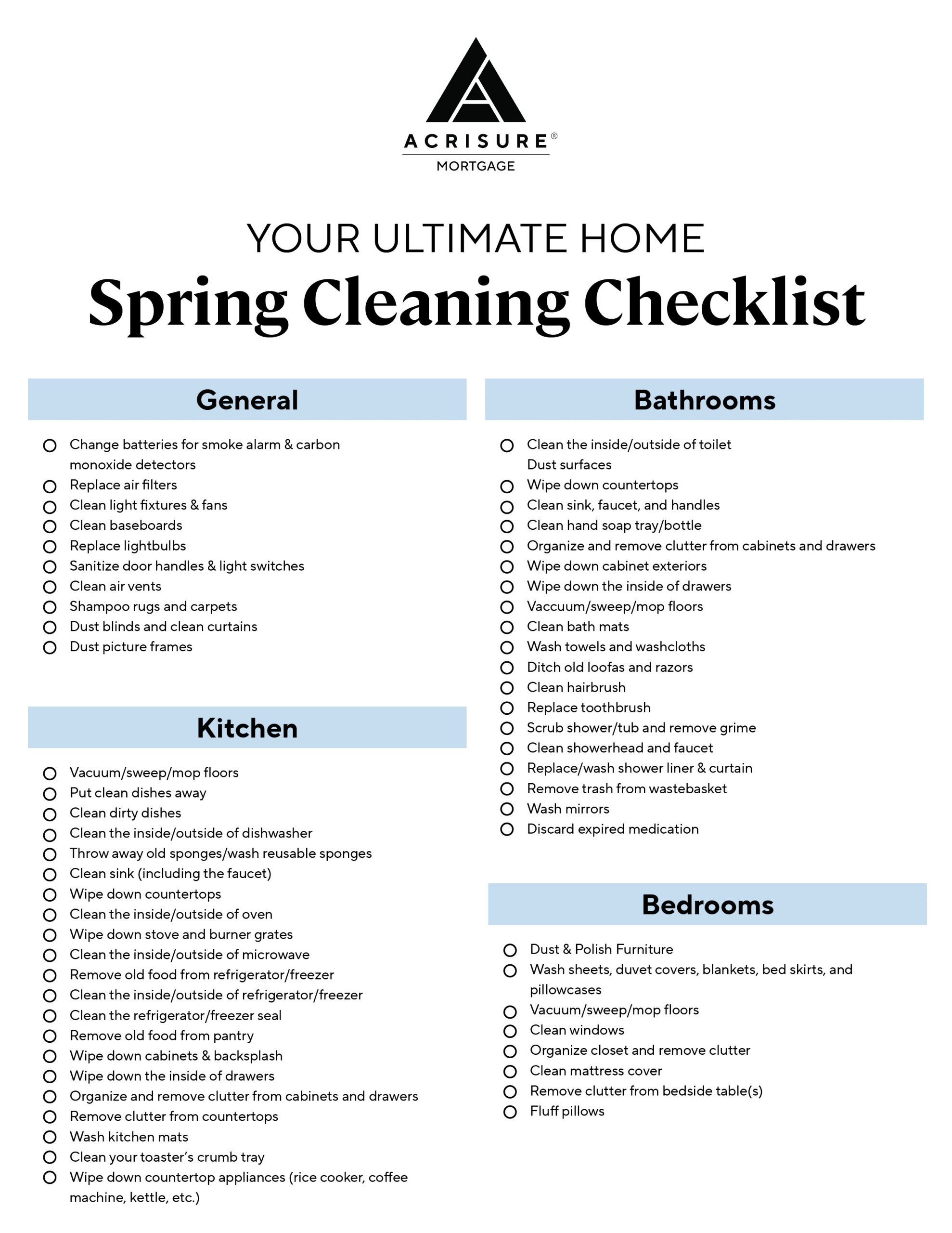 Your Ultimate Home Spring Cleaning Checklist - Acrisure Mortgage